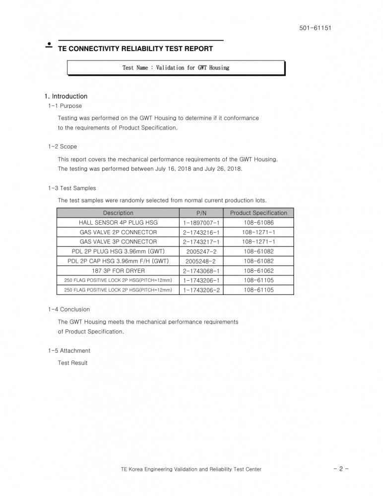 TE Connectivity validation report page 2