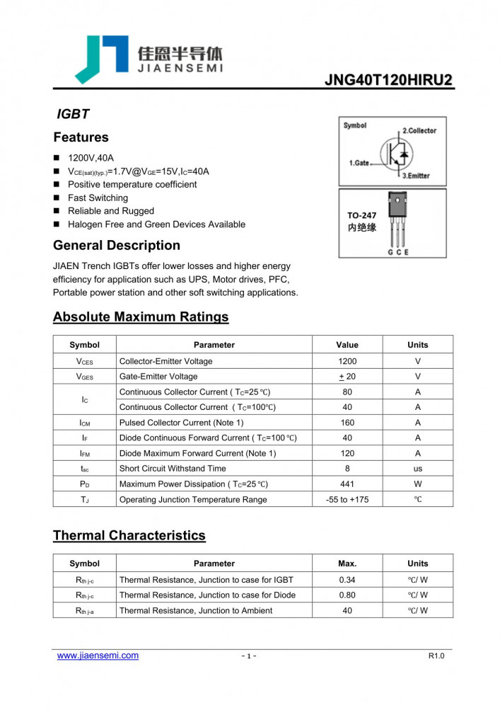 JNG40T120HIRU2 datasheet page 1