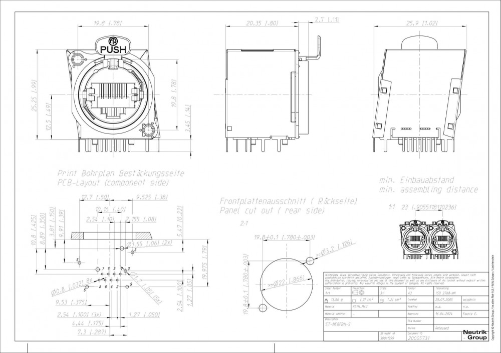 Neutrik NE8FBH-S technical drawing