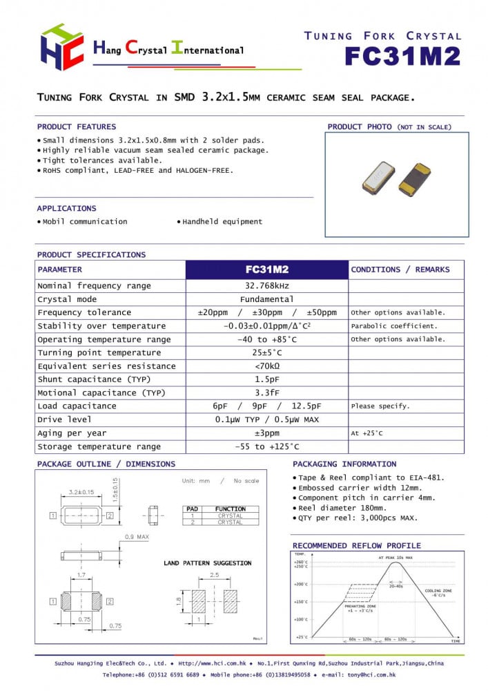 HCI FC31M2-32.768-NTLLLDT technical document