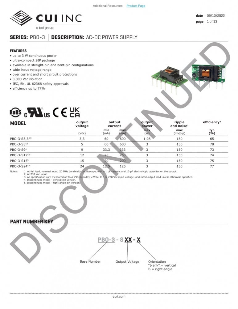 CUI PBO-3-S5-B datasheet page 1