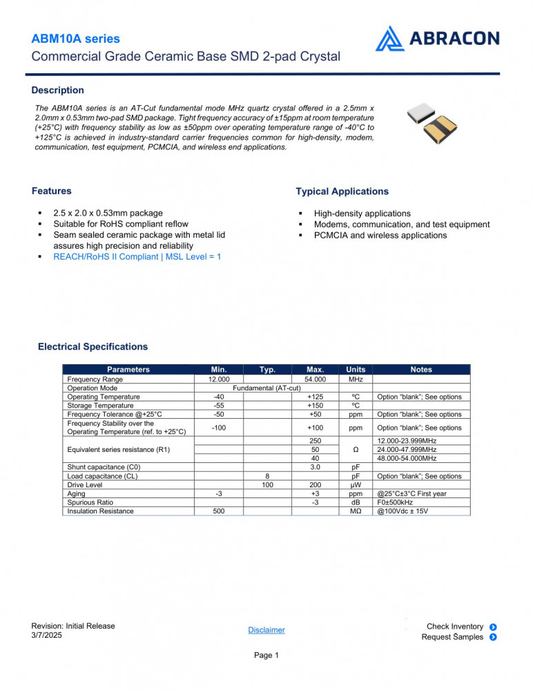 ABM10A datasheet page 1