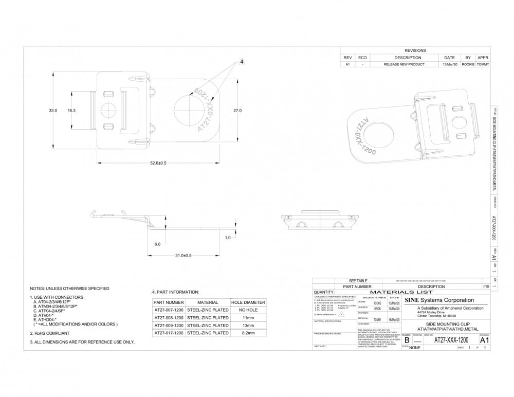 Amphenol AT27-017-1200 technical drawing