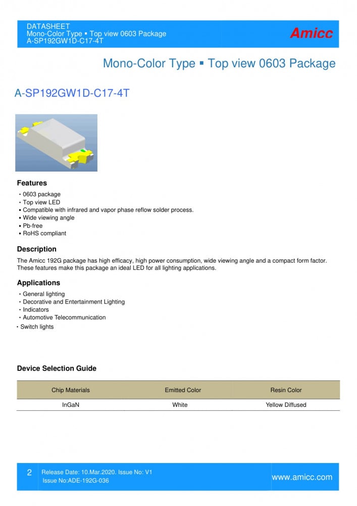 A-SP192GW1D-C17-4T approval sheet page 2