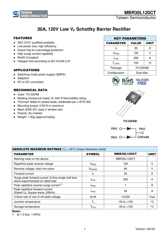MBR30L120CT datasheet page 1
