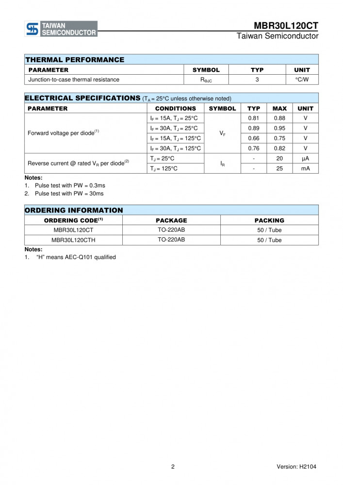 MBR30L120CT datasheet page 2