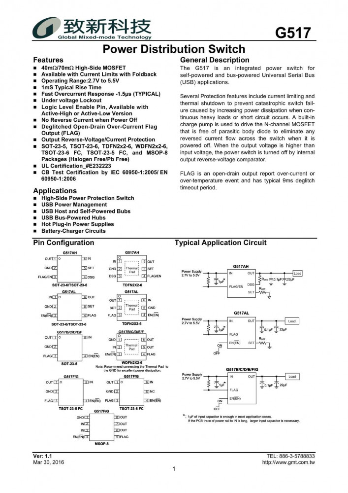 GMT G517 datasheet page 1