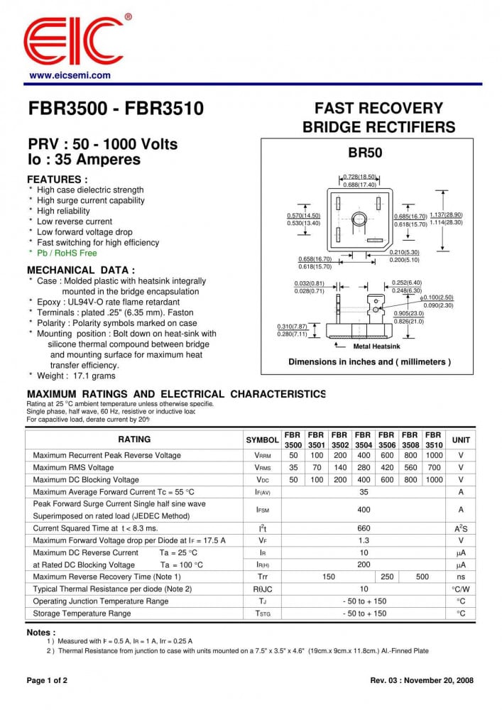 EIC FBR3506 datasheet page 1
