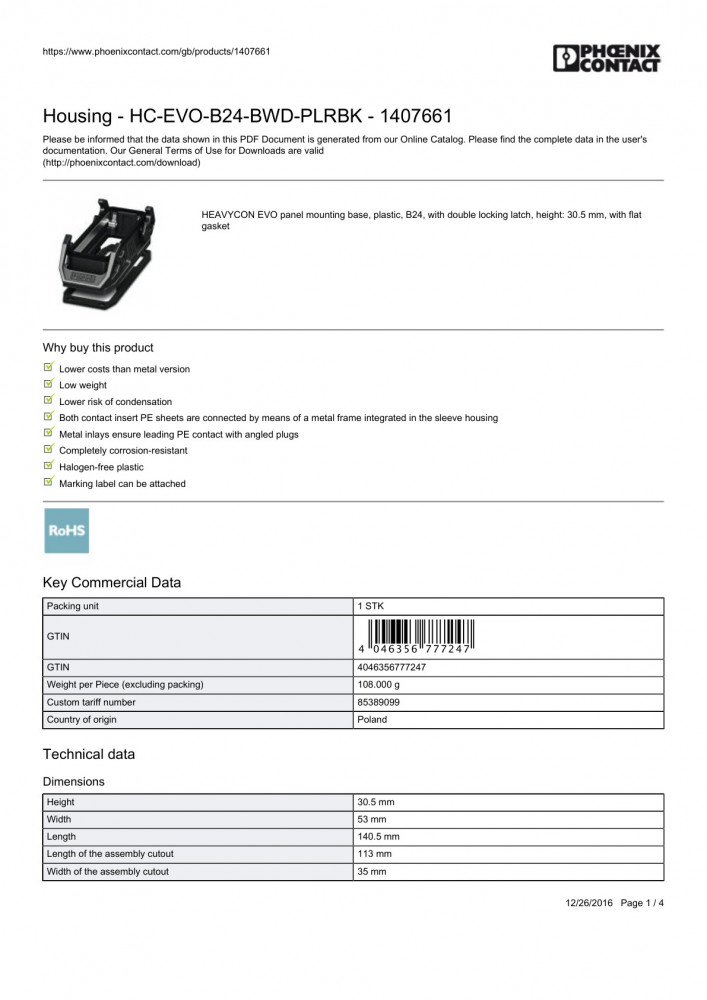 Phoenix Contact 1407661 technical document page 1