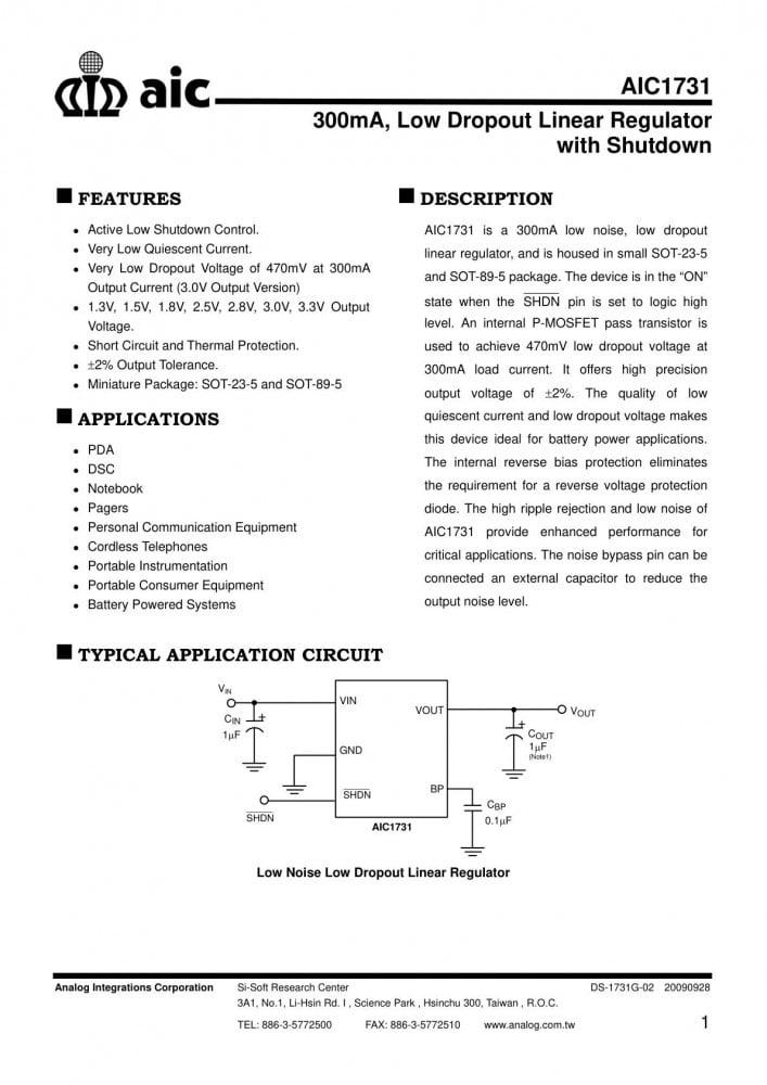 AIC1731 datasheet page 1