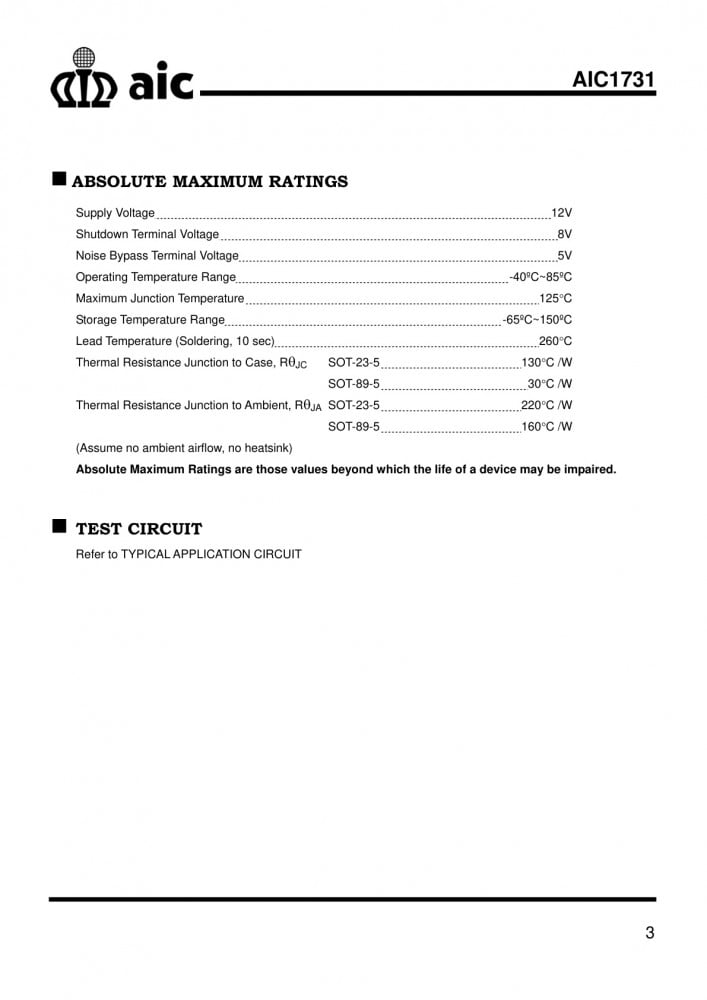 AIC1731 datasheet page 3