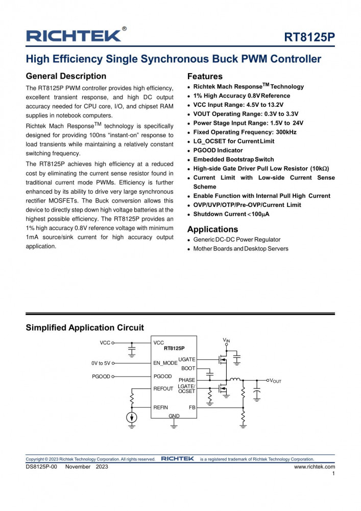 RT8125P datasheet page 1