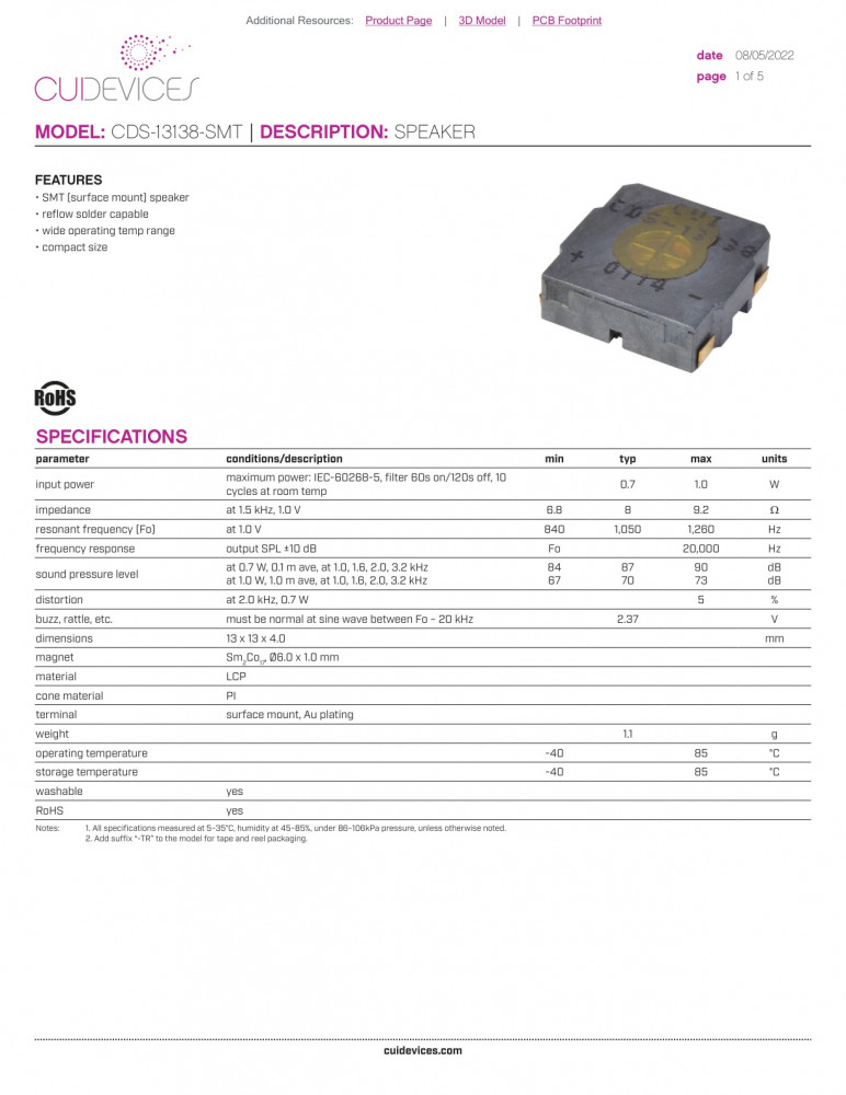 CDS-13138-SMT-TR datasheet page 1