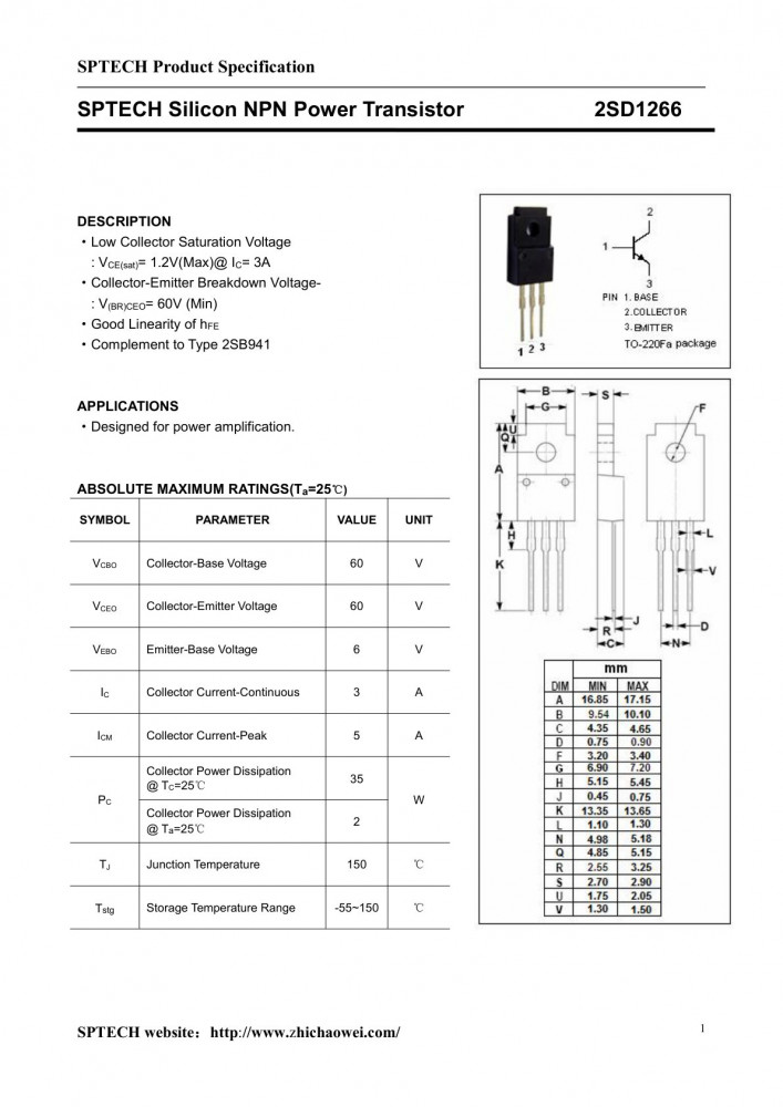 2SD1266 datasheet page 1