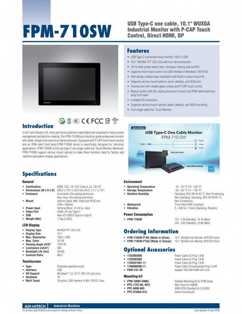 FPM-710SW product document, page 1