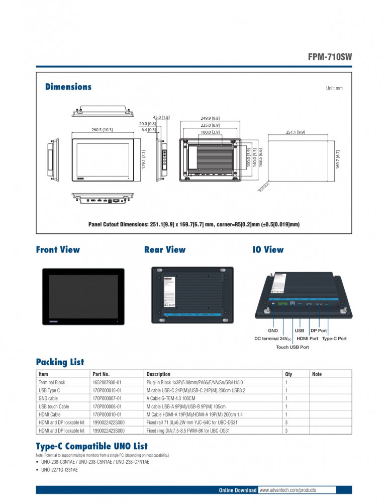 FPM-710SW product document, page 2