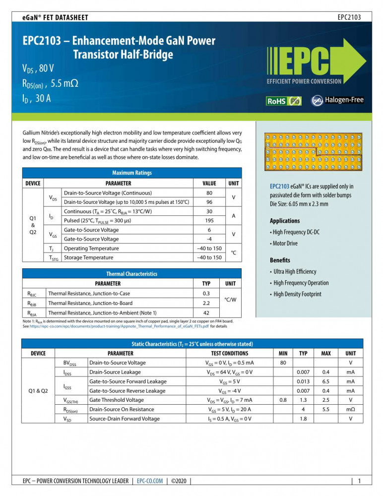 EPC2103 datasheet page 1