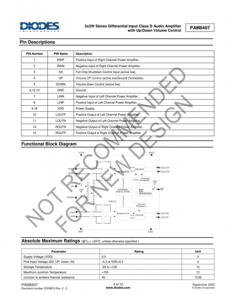PAM8407DR datasheet page 2