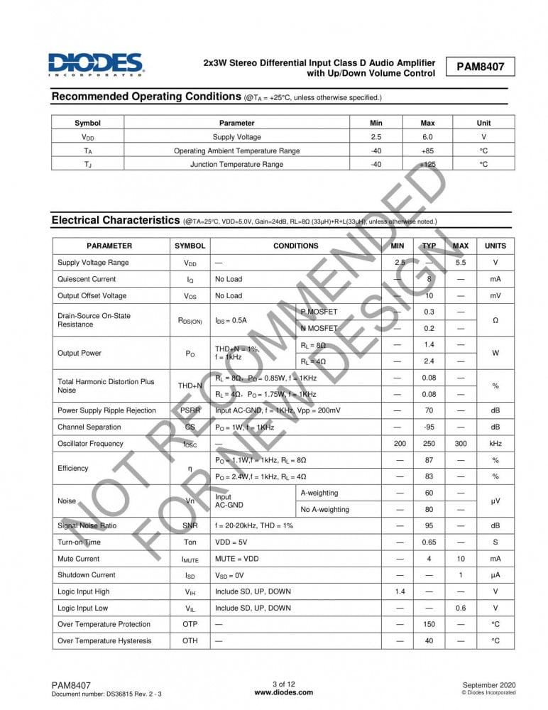 PAM8407DR datasheet page 3