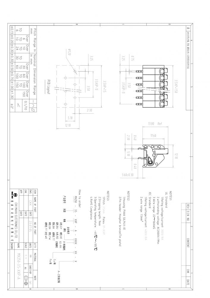 MX250-3.5-10P-A-GY01-Cu-A technical document preview