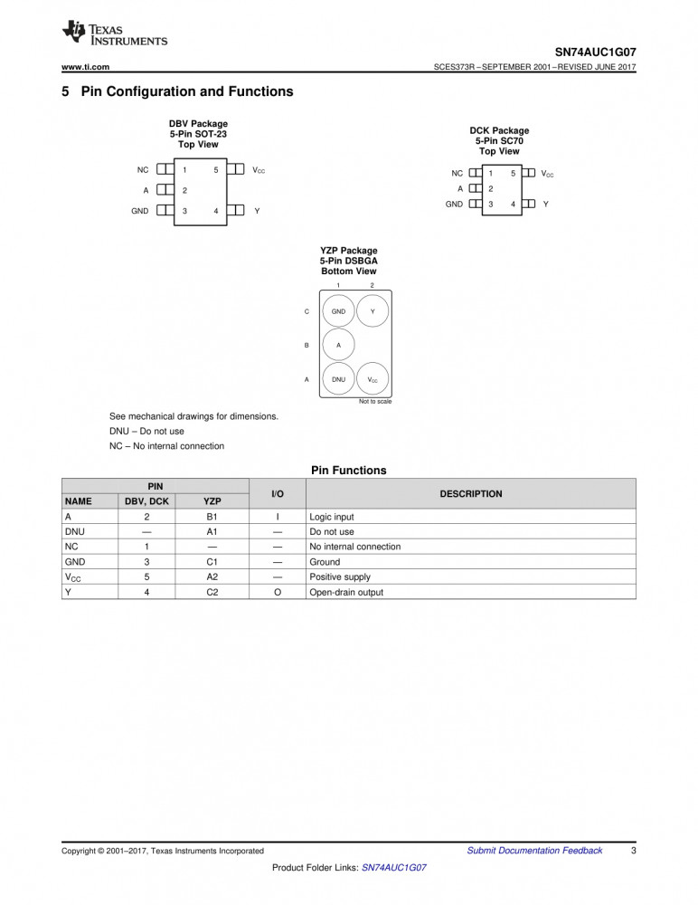 SN74AUC1G07 datasheet preview, page 3