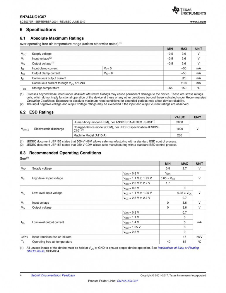 SN74AUC1G07 datasheet preview, page 4