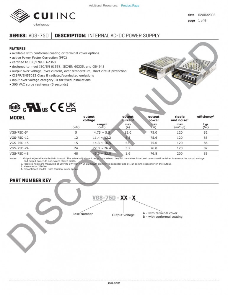VGS-75D-5 datasheet page 1