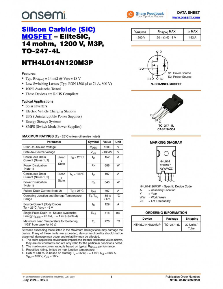 NTH4L014N120M3P datasheet page 1