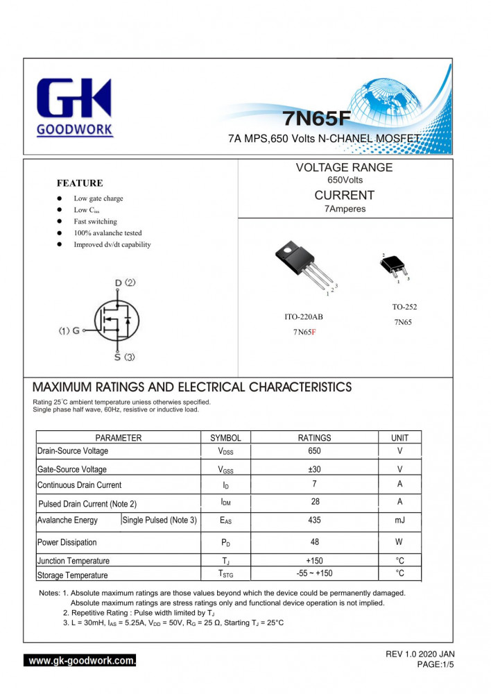 7N65F datasheet page 1