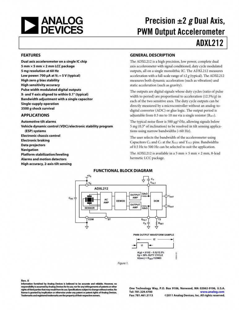 ADXL212 document page 1