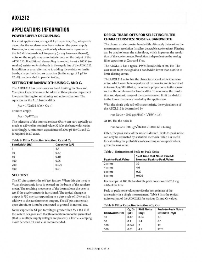 ADXL212 document page 10