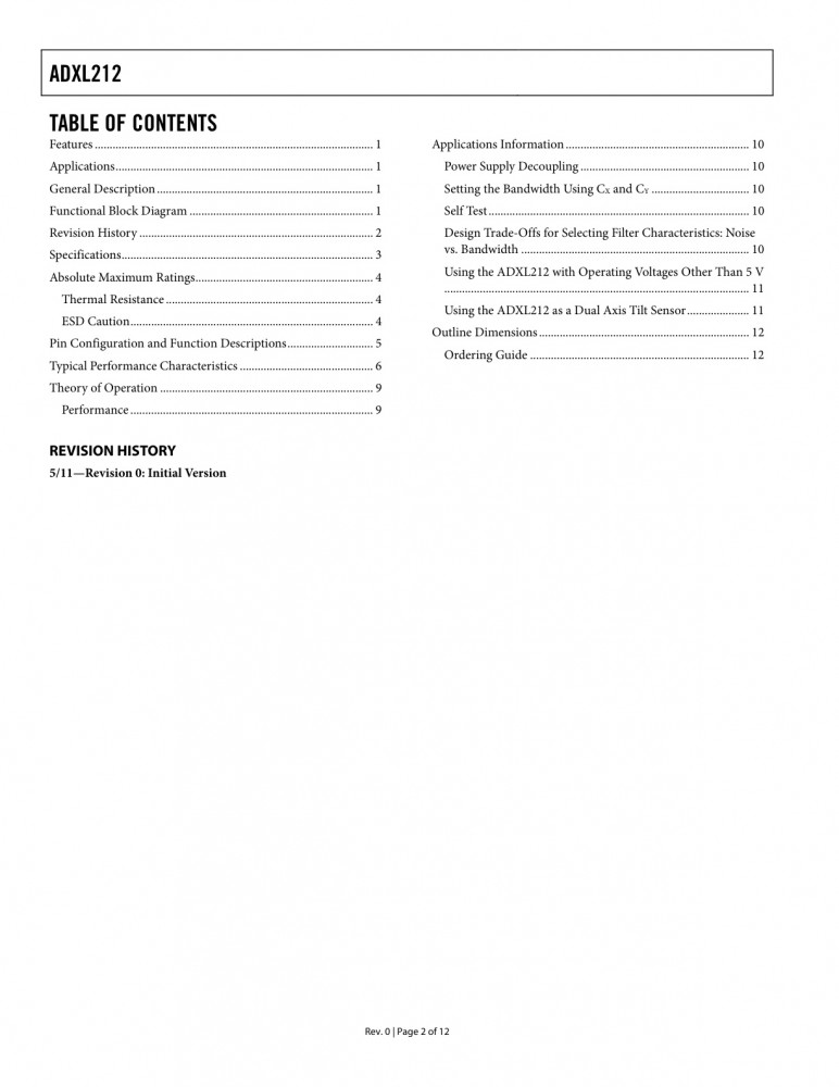 ADXL212 document page 2