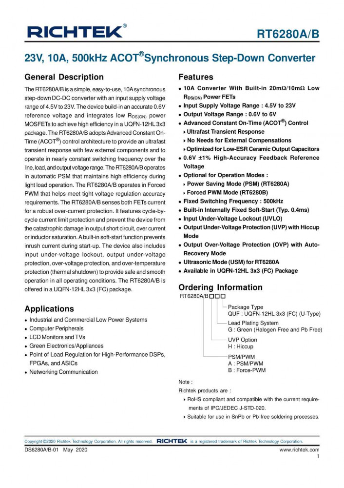 RT6280A/B datasheet page 1