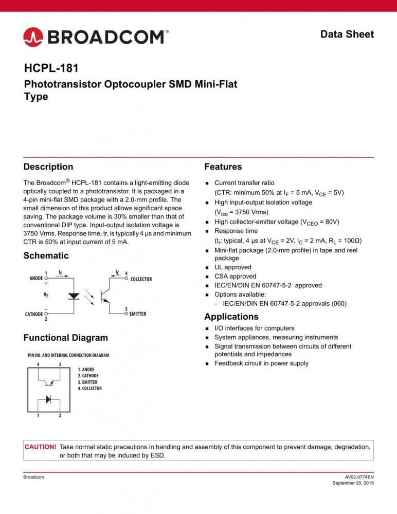 HCPL-181 datasheet page 1