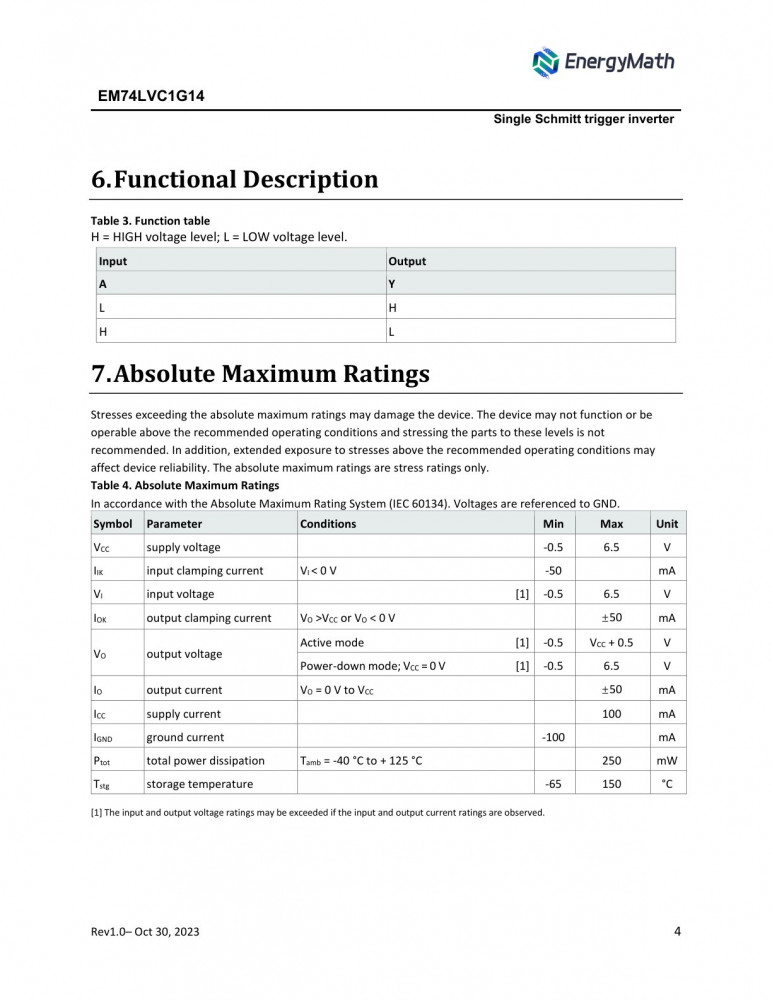 EM74LVC1G14GW datasheet page 4