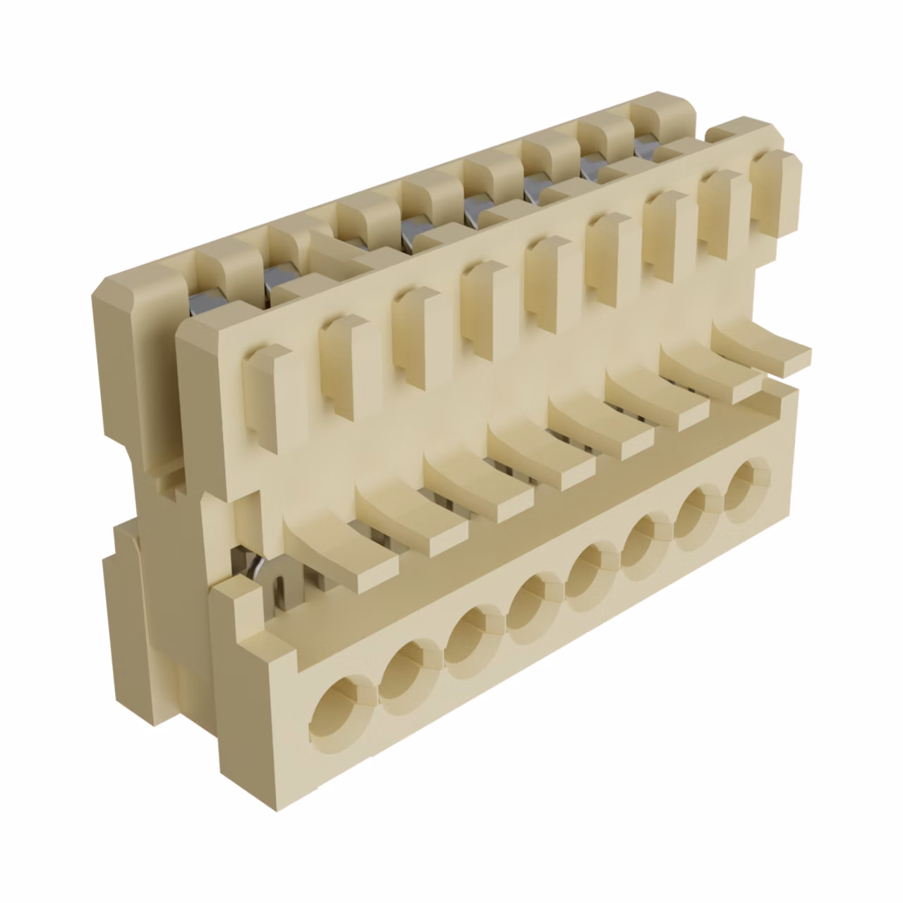 Appli-Mate RAST 2.5 IDT Connector, 2.50mm Pitch, Direct/Indirect, Female, Beaded Terminal, 8 Circuits, All Position Keys, Open Endwalls, Polarizing Rib Between 2/3, Brown Color Stripe for sale