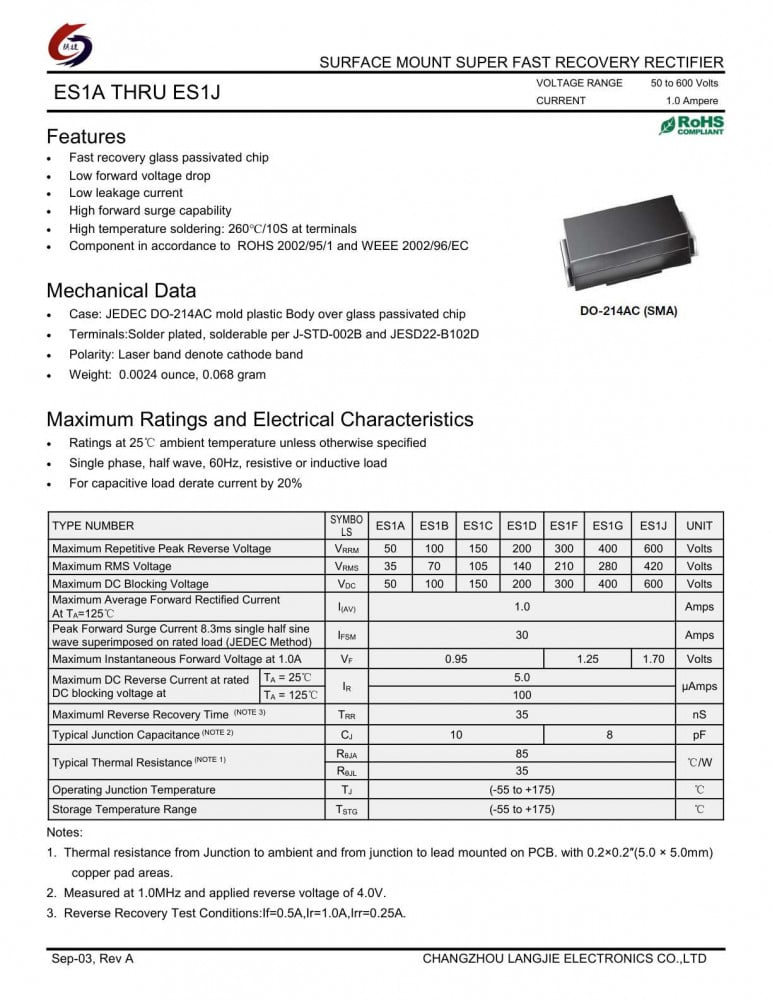 ES1D datasheet page 1