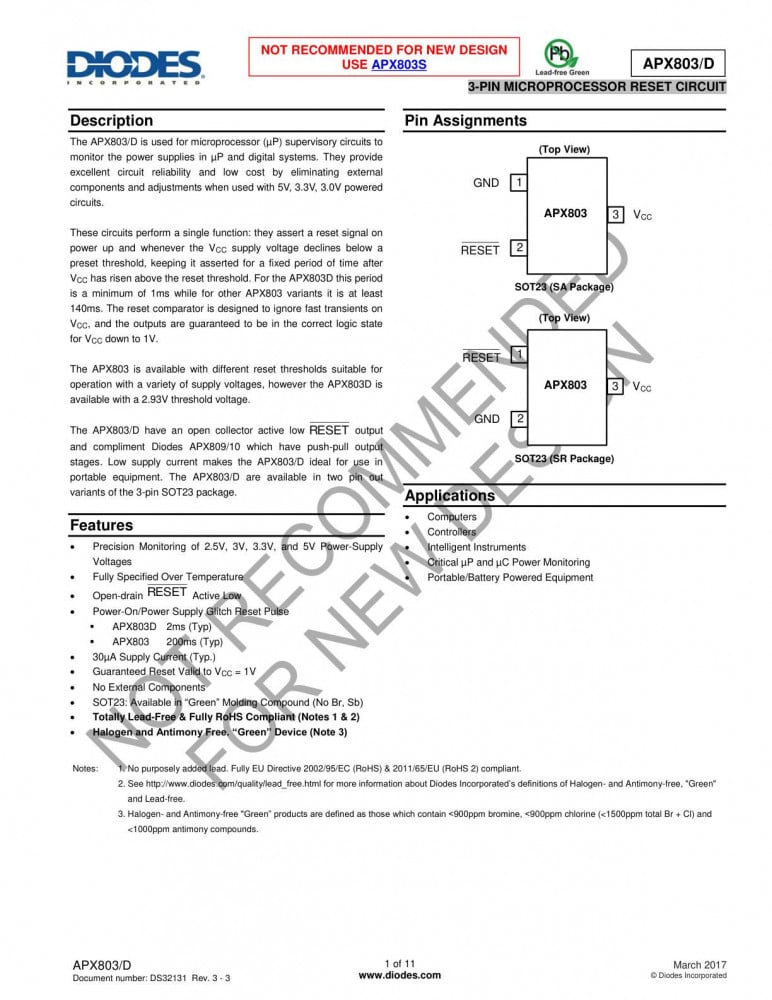APX803 datasheet page 1
