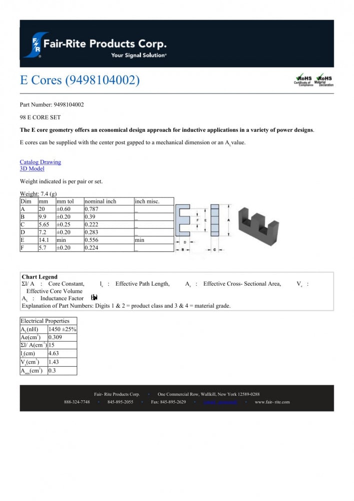 Fair-Rite 9498104002 catalog drawing