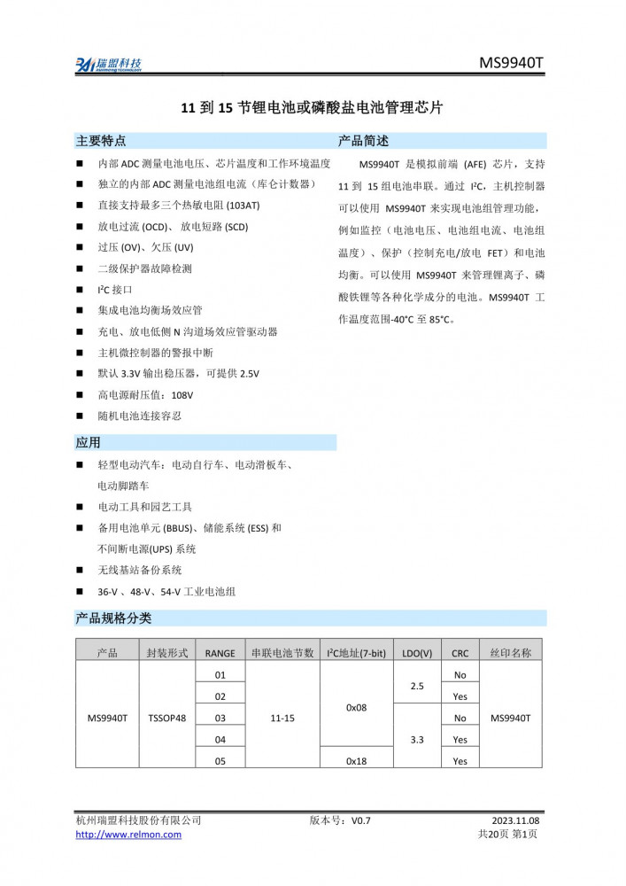 MS9940T datasheet page 1