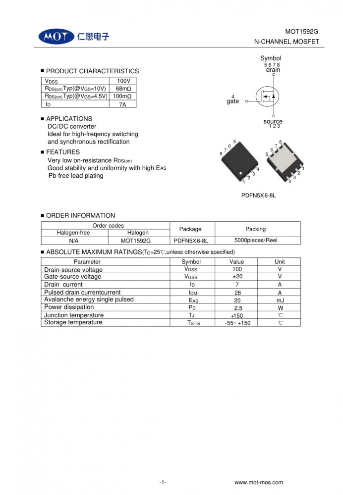 MOT1592G datasheet page 1