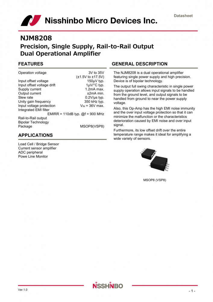 NJM8208 datasheet page 1