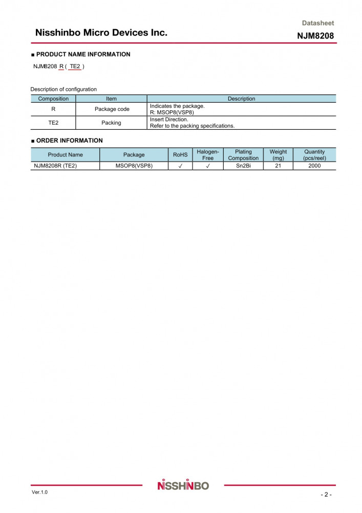 NJM8208 datasheet page 2