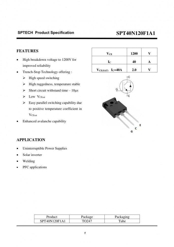 SPT40N120F1A1 datasheet page 1