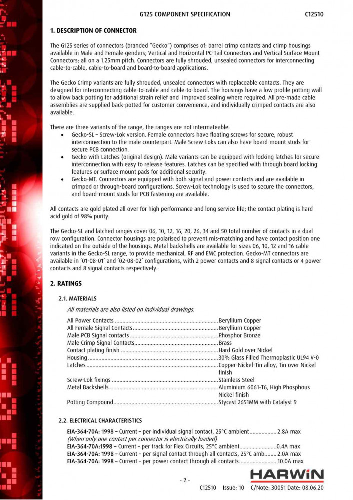 G125 series specification page 2
