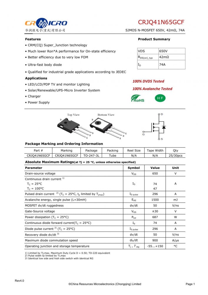 CRJQ41N65GCF datasheet page 1
