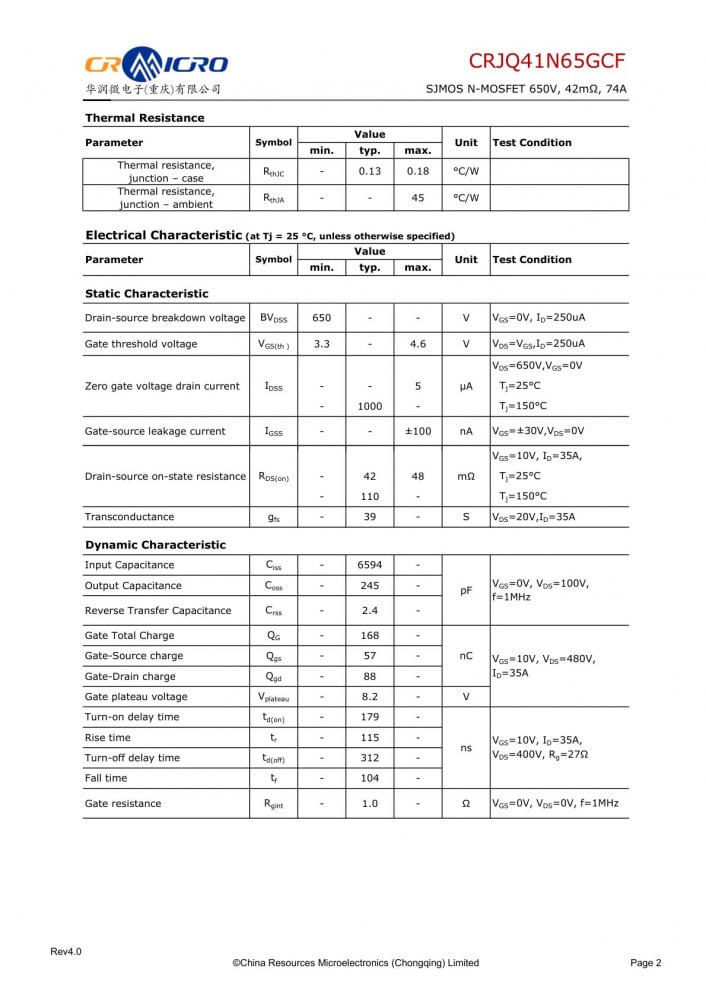CRJQ41N65GCF datasheet page 2