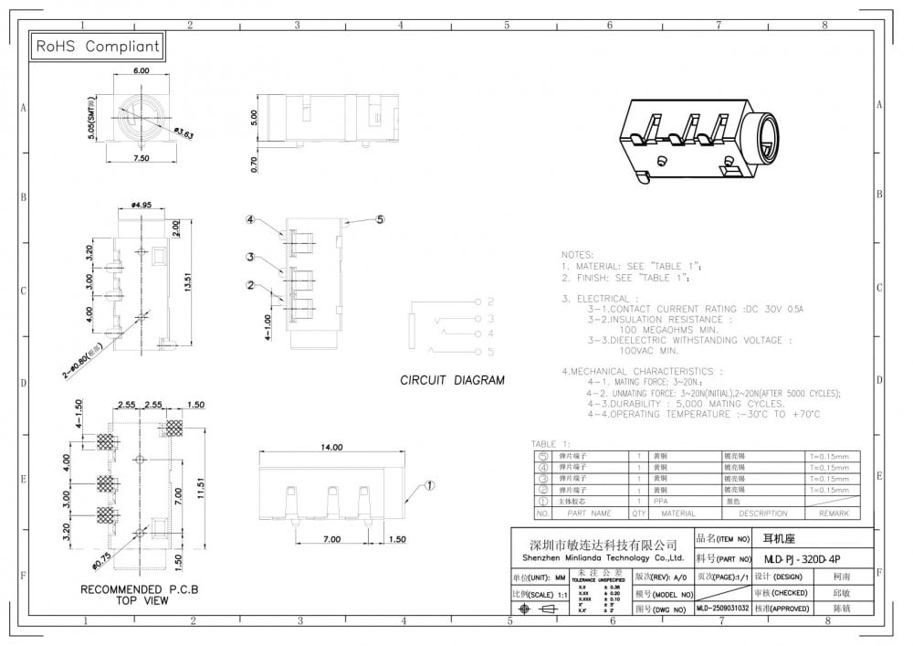 MLD-PJ-320D-4P technical drawing page