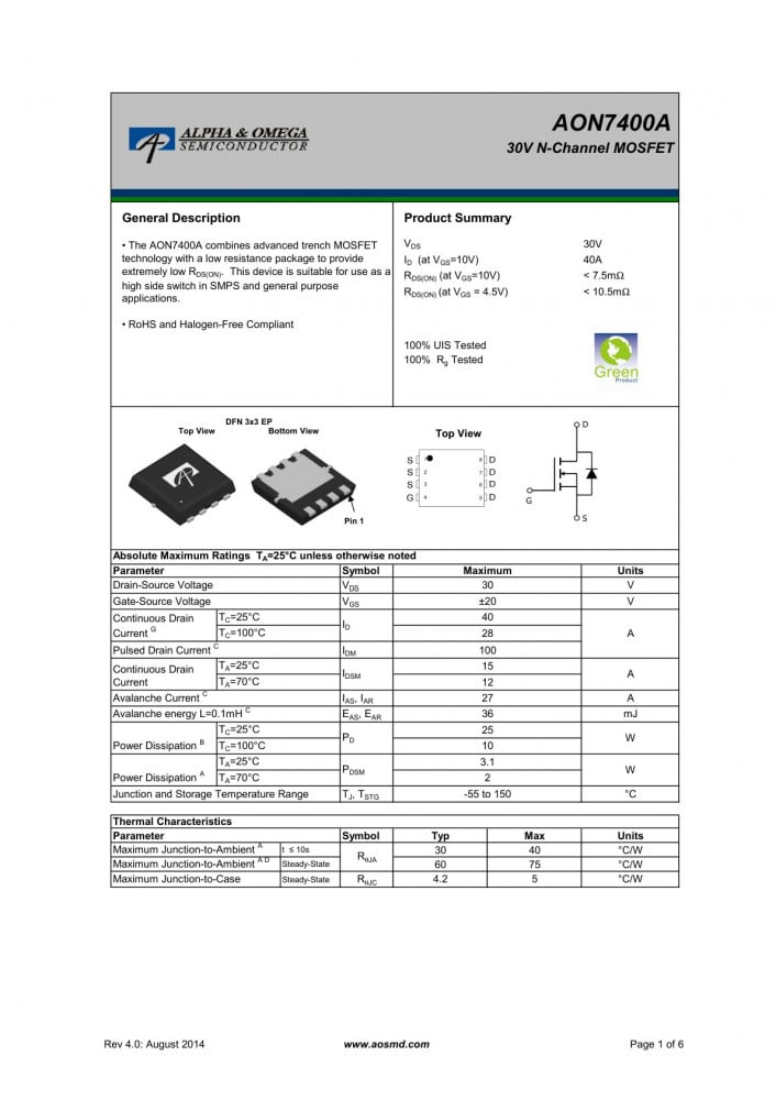 AON7400A datasheet page 1