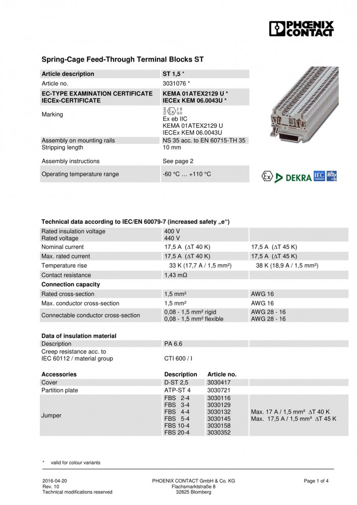 Phoenix Contact ST 1,5 technical document page 1